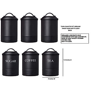 Steelware Central Kitchen Canister Set of 3 Sugar Coffee Tea with lids Food Storage, Black