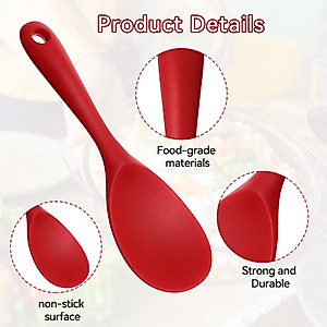 Hariendny Rice Scooper Spoon, 2PCS Rice Paddle, Red Silicone Rice Scooper, Non Stick Heat Resistant Rice Spatula, Rice Cooker Parts, Kitchen Supplies for Rice, Suitable for Rolling and Scooping Food