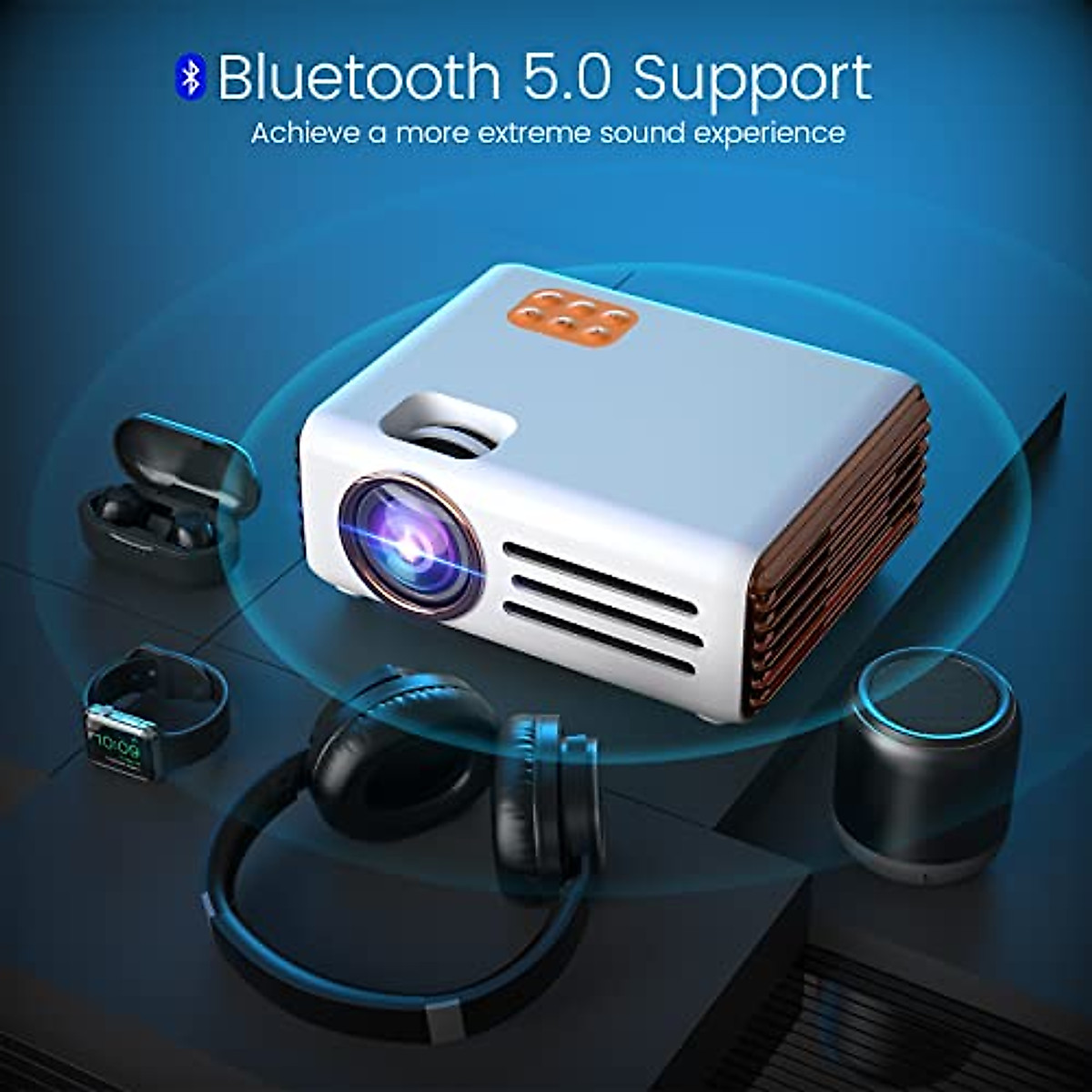 WiFi Bluetooth Native 1080P Projector[Projector Screen Included], 9500L Full HD Outdoor Movie Projector, Full-Sealed Optical Engine, Portable Projector Compatible with iOS/Android/PS4/TV Stick/HDMI