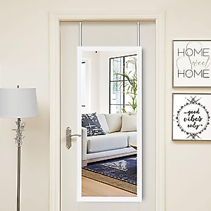 NeuType 43"x18" Over The Door Full Length Mirror, Door Wall Mirror, Wall Mount Over The Door Hanging Mirror with 2 Metal Hangers for Wall Bedroom, Bathroom, Living Room, Home Decoration (White)