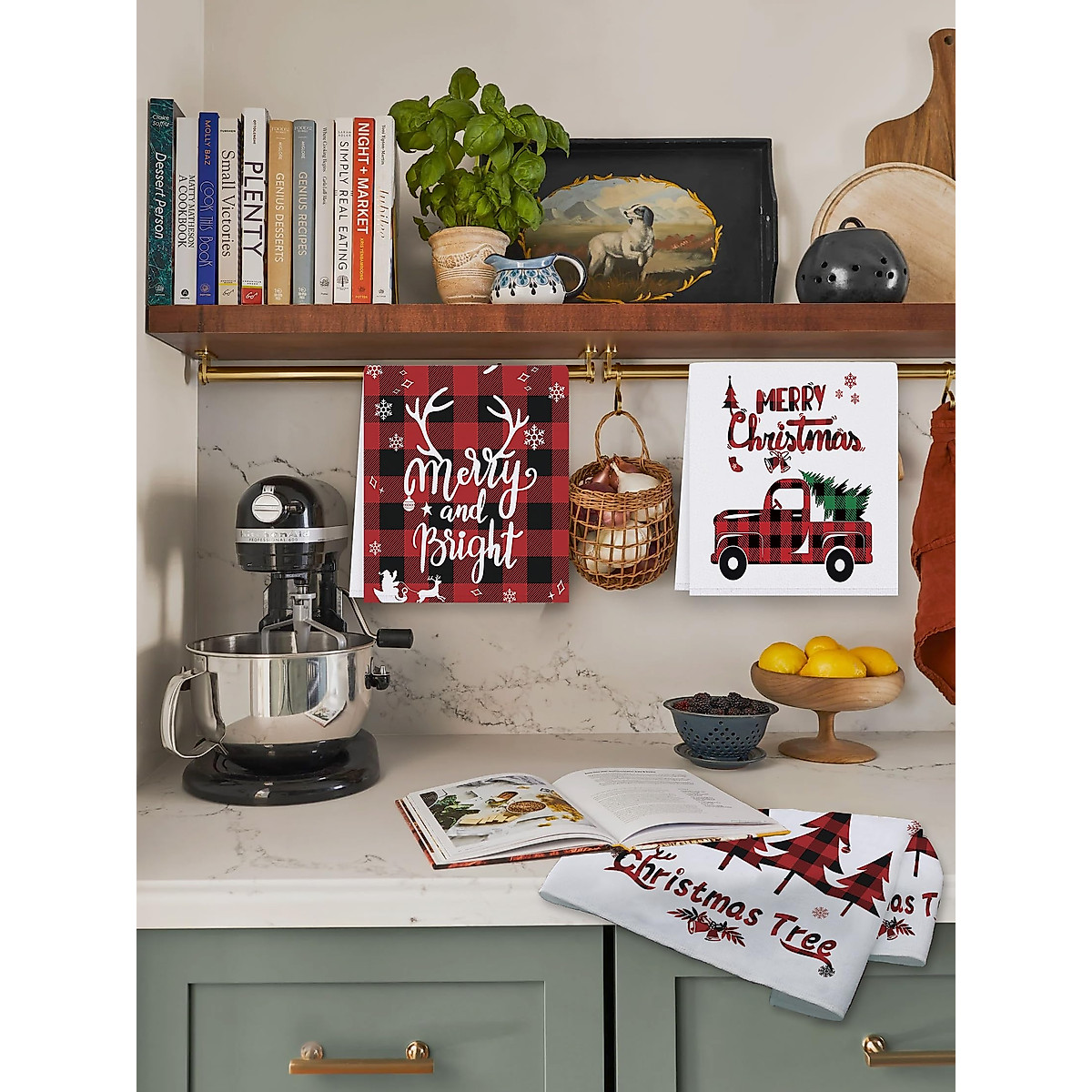 Miryoku Christmas Kitchen Towels Dish Towels Set of 4 Red White Merry Christmas Black Red Plaid Xmas Holiday Decorative Dishcloths Tea Towels for Home Decorations