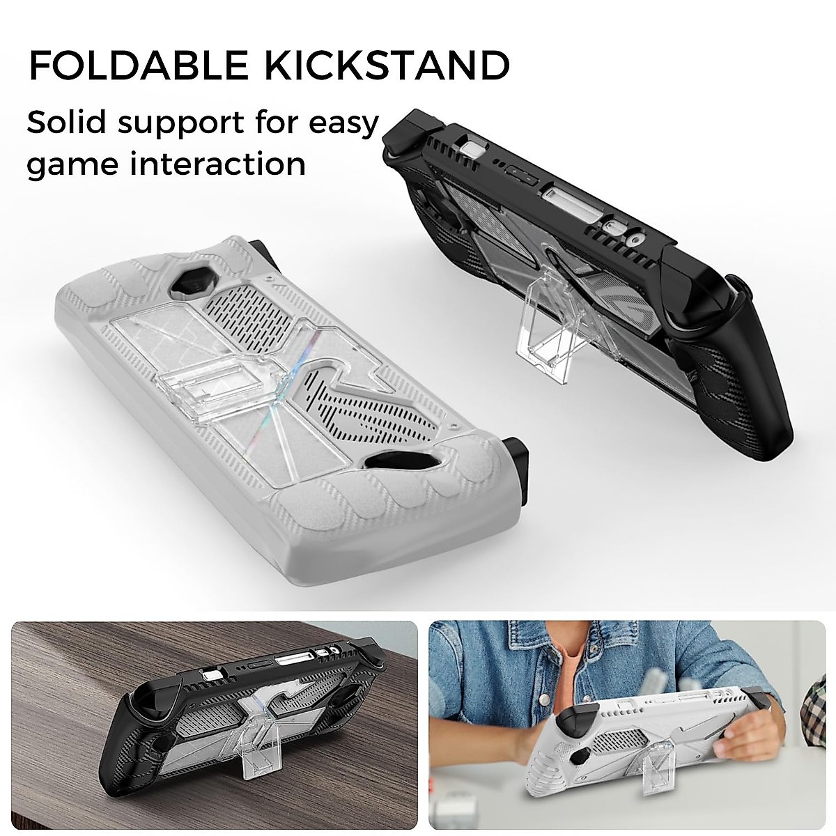 Sonicgrace Protective Case Compatible with ASUS Rog Ally 2023, TPU Full Body Protector Case Cover with Kickstand, Non-Slip Handheld Game Console Skin with Stand for Rog Ally Accessories, White