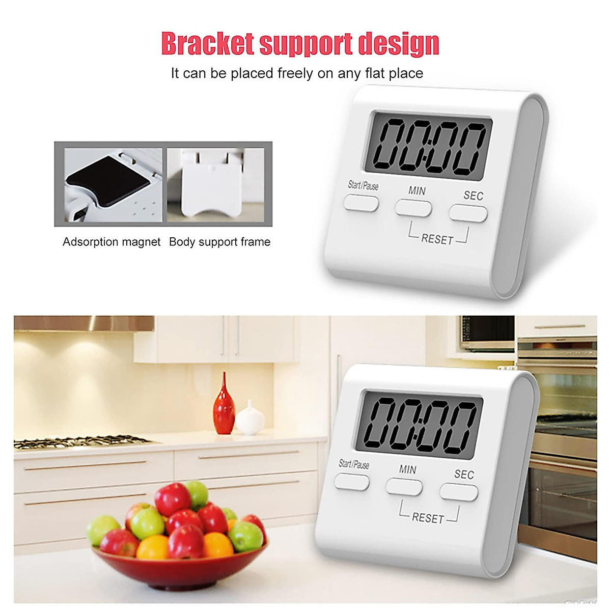 Countdown Timer Alarm Clock Students Training Timing & Digital Kitchen Timer - White 2 Pieces