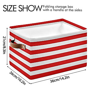 Kigai 2 Pack Foldable Storage Basket Red & White Stripes Foldable Storage Bins for Organizing Shelf Nursery Closet Organizers with Handle Toy Fabric Baskets for Home/Office