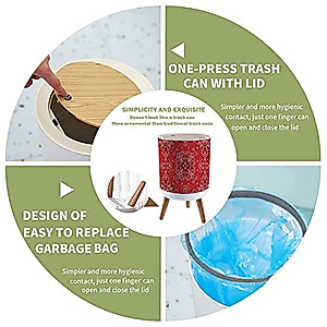 Trash Can with Lid Seamless Based on Ornament Paisley Bandana Print Vintage Style Silk Wood Small Garbage Bin Waste Bin for Kitchen Bathroom Bedroom Press Cover Wastebasket 7L/1.8 Gallon