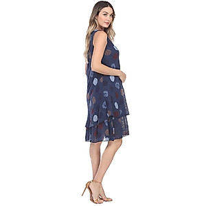 Women's Plus Size Summer Casual Sleeveless Dresses Polka-Dot Floral Scoop Neck Dress-Bigdot-Navy-1X
