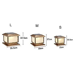 CZLZY European Retro Style Aluminum Square Pillar Lamp Solar LED Post Light Outdoor Waterproof Column Light Glass Lampshade Villa Courtyard Wall Decoration Landscape Light