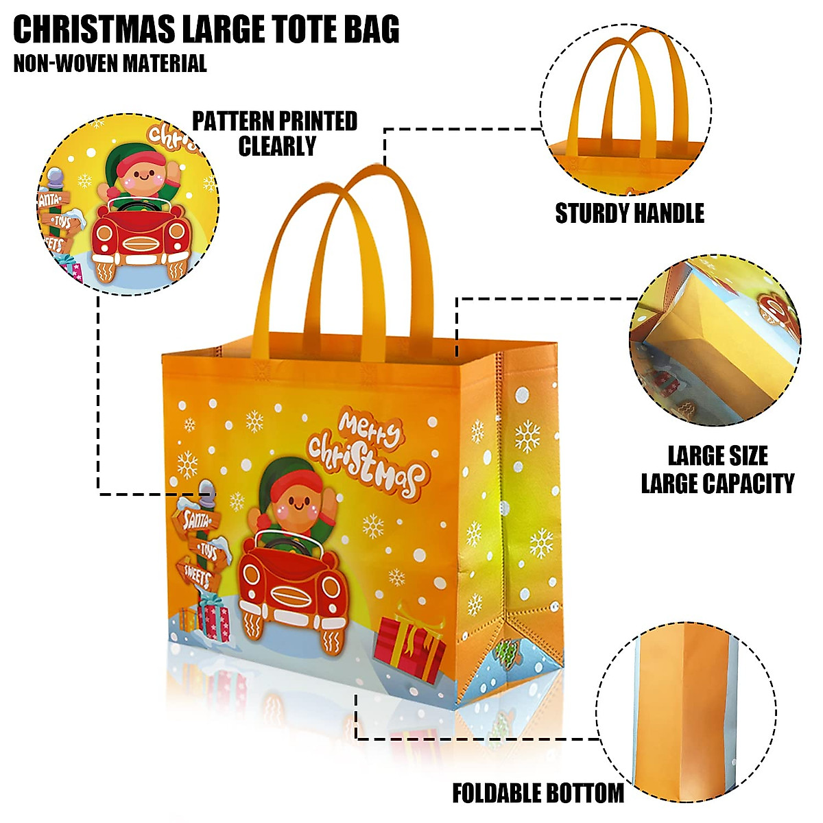 CCINEE 12 PCS Christmas Gift Bags with Handle, Large Size Reusable Christmas Tote Bags Non-Woven Christmas Treat Bags Grocery Shopping Bags for Gifts Wrapping Xmas Party Supplies,15.7"×13.8"×5.7"
