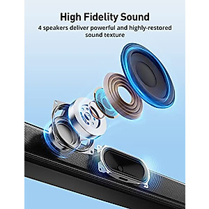Sound Bars for TV, Wireless Bluetooth 5.3 Sound Bar TV Speaker, TV Audio 3 Equalizer Modes, Opt/AUX/ARC Connection, DSP Bass Stereo Audio with Remote Control, Wall Mountable for Home, TV, PC