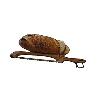 BREAD SLICER ISLICE.ca Serrated Bread Knife - Solid Oak Bow Bread Cutter for Homemade Bread - 17 inch - Easy Grip Handle For Slicing Bagels, Sourdough Loaf, Baguette - Premium Kitchen Gift