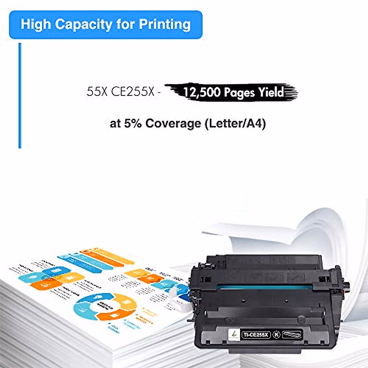 TRUE IMAGE Compatible Toner Cartridge Replacement for HP CE255X 55X CE255A 55A HP P3015 P3015dn P3015n P3015x 3015 Enterprise 500 MFP M521dn M521dw M521 M525f M525dn Printer Ink (Black, 1-Pack)