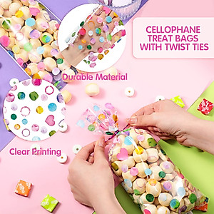 Harloon 100 Pieces Cellophane Treat Bags with Twist Ties, Watercolor Dots Cellophane Bags Plastic Treat Candy Bags for Birthdays Baby Shower Mothers Day Graduation Party Supplies