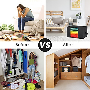 BERVES Storage Bag 90L 3 Pack, Large Capacity Foldable Closet with Reinforced Handle and Sturdy Zipper , Clear Window, Thick Fabric Organizers for Blankets, Clothes, Bedding (Black)