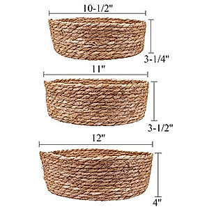Yesland 3 Sizes Woven Rattan Basket, Natural Round Bread Serving Basket Nesting Baskets with Plastic Dust Bag, Perfect Storage Baskets for Coastal, Beach Decor Pantry, Bathroom
