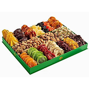 Holiday Nuts & Dried Fruit Gift Basket – Selection of 18 Food Tray – Fantastic Food Gift Basket for Birthday, Men, Women, Family, Adults, Christmas, Fathers Day, Mothers Day