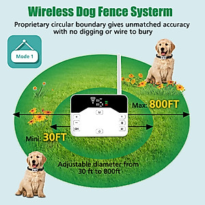 Paourify Wireless Dog Fence, 2-in-1 Electric Dog Fence System for 2 Dogs & Remote Training Shock Collar, Cover Up to 8 Acre(30-800ft) Portable Pets Containment System for Outdoor,Yard,Camping