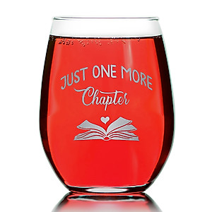 Promotion & Beyond Just One More Chapter Reader Gift, Book Lover, Book Club Gift Stemless Wine Glass for Moms Aunts Sisters Friends Colleagues