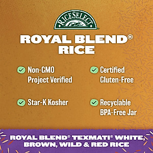 RiceSelect Royal Blend, Blend Of Texmati White, Brown, Red, And Wild Rice, Premium Gluten Free Rice, Non-GMO, 21 Ounce Jar
