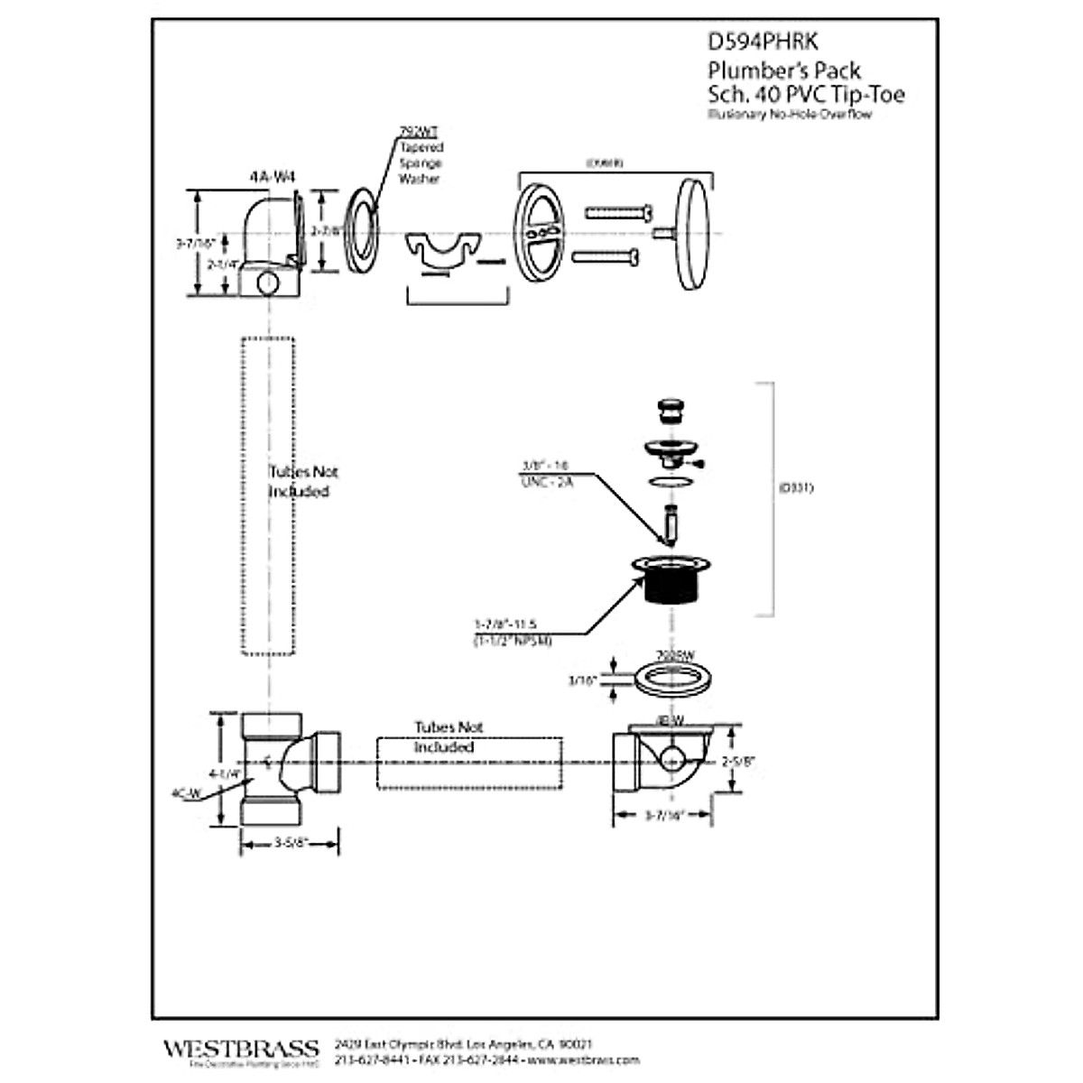 Westbrass Illusionary Overflow, Sch. 40 PVC Plumbers Pack with Lift and Turn Bath Drain, Oil Rubbed Bronze, D594PHRK-12
