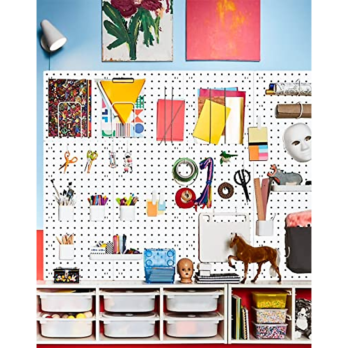 12 Pcs Pegboard, Peg Boards for Walls, Wall Mount Display Pegboard Panel Kits, Small Pegboard for Craft Room, Workshop, Office, Peg Boards for Walls - White Pegboards Panels