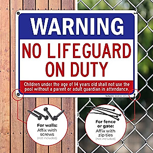 Swimming Pool Sign, Warning No Lifeguard On Duty Sign, Pool Sign, 10x14 Inches, Rust Free .040 Aluminum, Fade Resistant, Made in USA by Sigo Signs