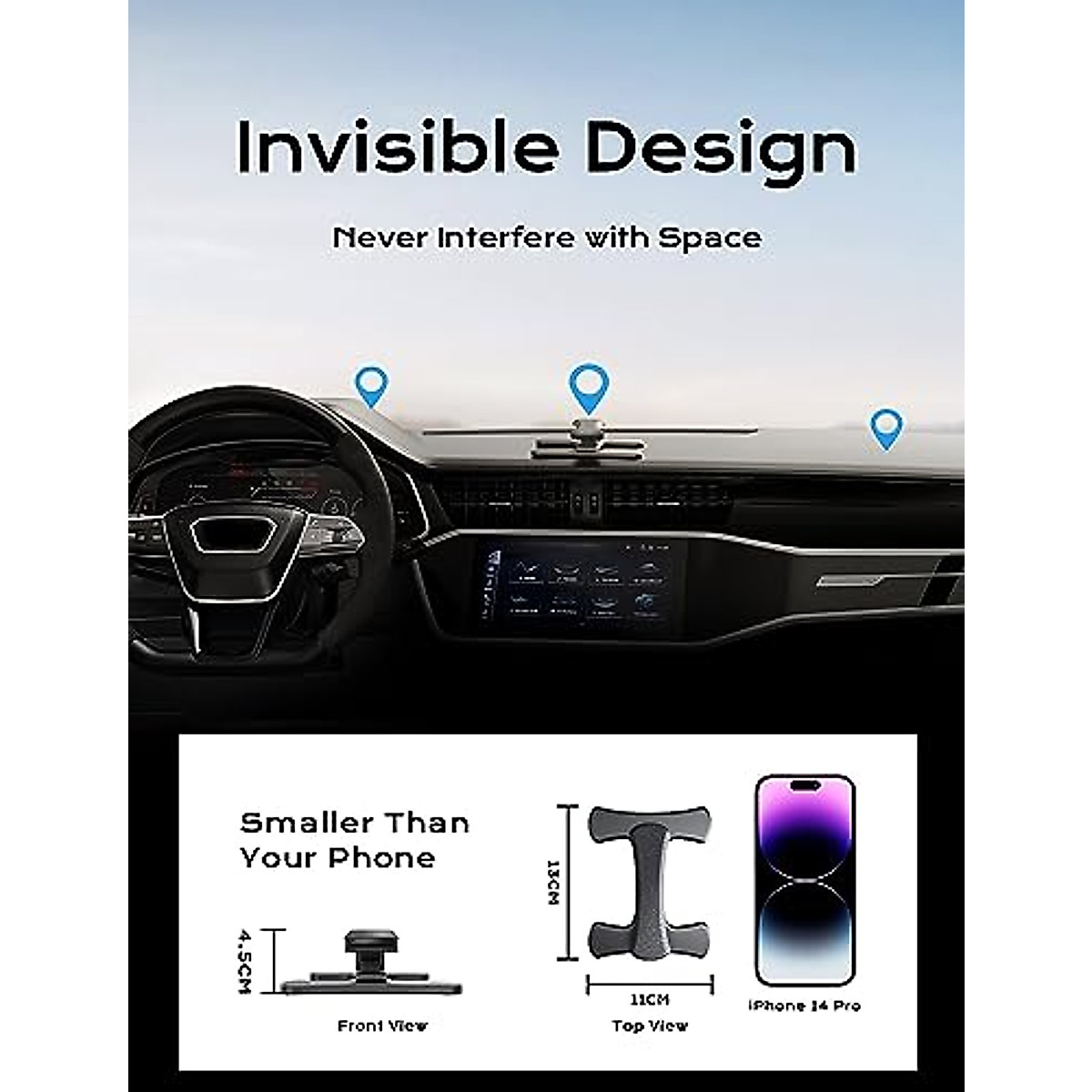LISEN Dashboard Phone Holder for Car, Dashboard Mount [ Never Slip& Fall] Universal Car Phone Holders for iPhone Dash Accessories Compatible with iPhone 15 Pro Max Plus 14 13 12 Mini Samsung All