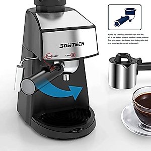 SOWTECH Steam Espresso Machine Espresso Maker Cappuccino Latte Machine with Steam Milk Frother and Mug 3.5 Bar 4 Cup