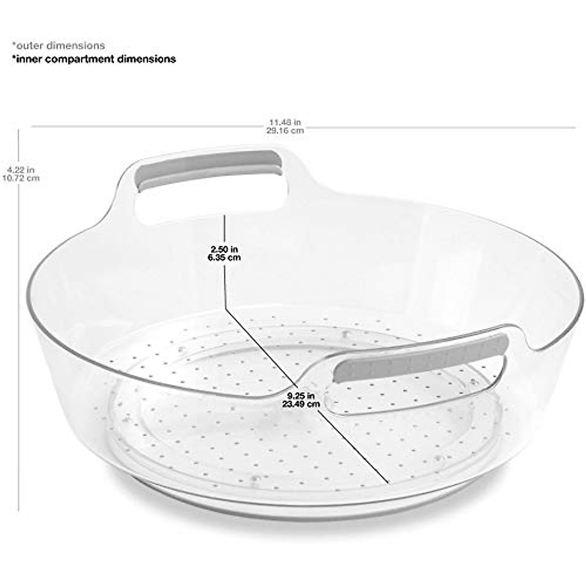 madesmart Deep Portable Turntable - Light Grey | FRIDGE COLLECTION | Handles for Portability | Easy to Spin | Non-slip Lining and Base | Easy to Clean