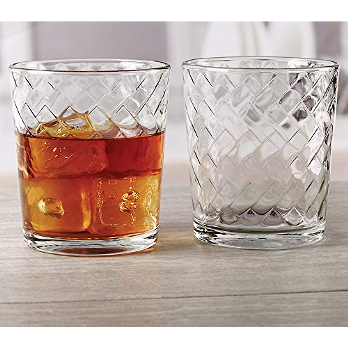 Circleware Chevron Set of 4 Whiskey Drinking Glasses Glassware for Water, Beer and Bar Liquor Dining Decor Beverage Cups Gifts, 4 Count (Pack of 1)