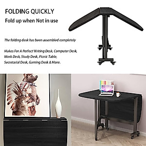 Rukulin Multifunction Table Drop Leaf Dining Table - 47" Wooden Foldable Kitchen Table with 6 Wheels (Black)