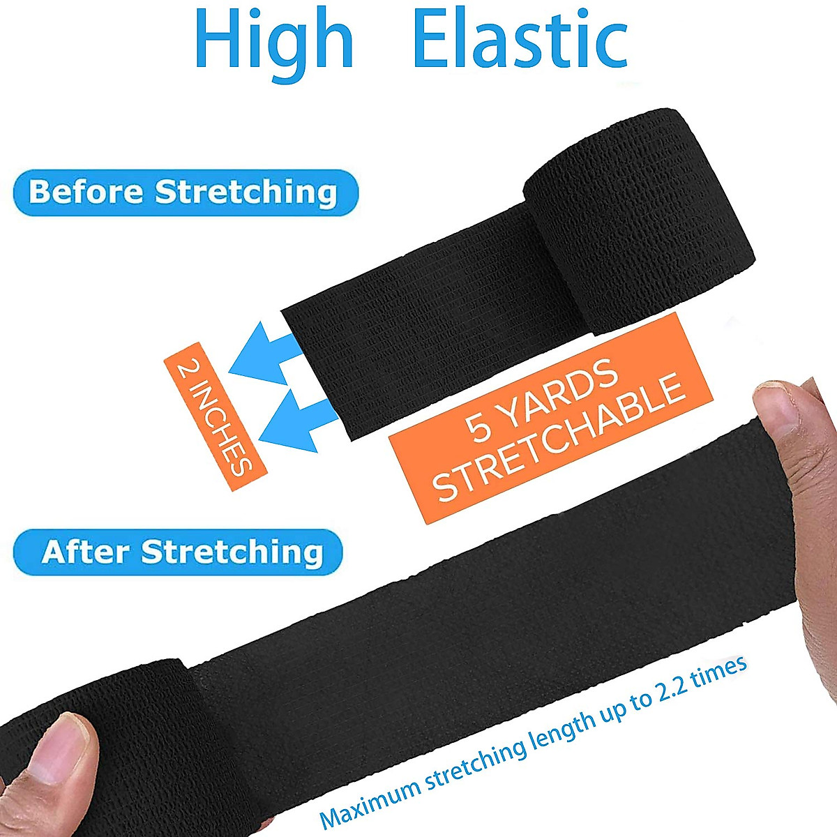 Self Adherent Cohesive Bandages 2" x 5 Yards - 12 Pack Self Adherent Wrap Medical Tape, Black Adhesive Flexible Breathable First Aid Gauze Wrap for Medical Use, Sports, First Aid Wrist Ankle (Black)