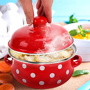 Hemoton Stew Pot Kitchen Stockpot Enamel Cooking Pot Thickened Stock Pot Vintage Style Enamel Stock Pot with Red Enamelware Large Serving Pot Soup Basins