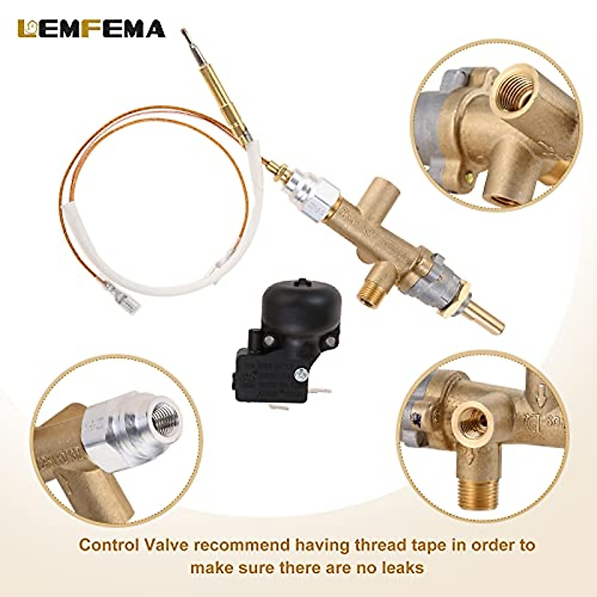 Lemfema Propane Gas Patio Heater Repair, Replacement Parts for Thermocouple Sensor & Dump Switch Controls Safety Kit,Main Control Valve with Pilot Port Kit