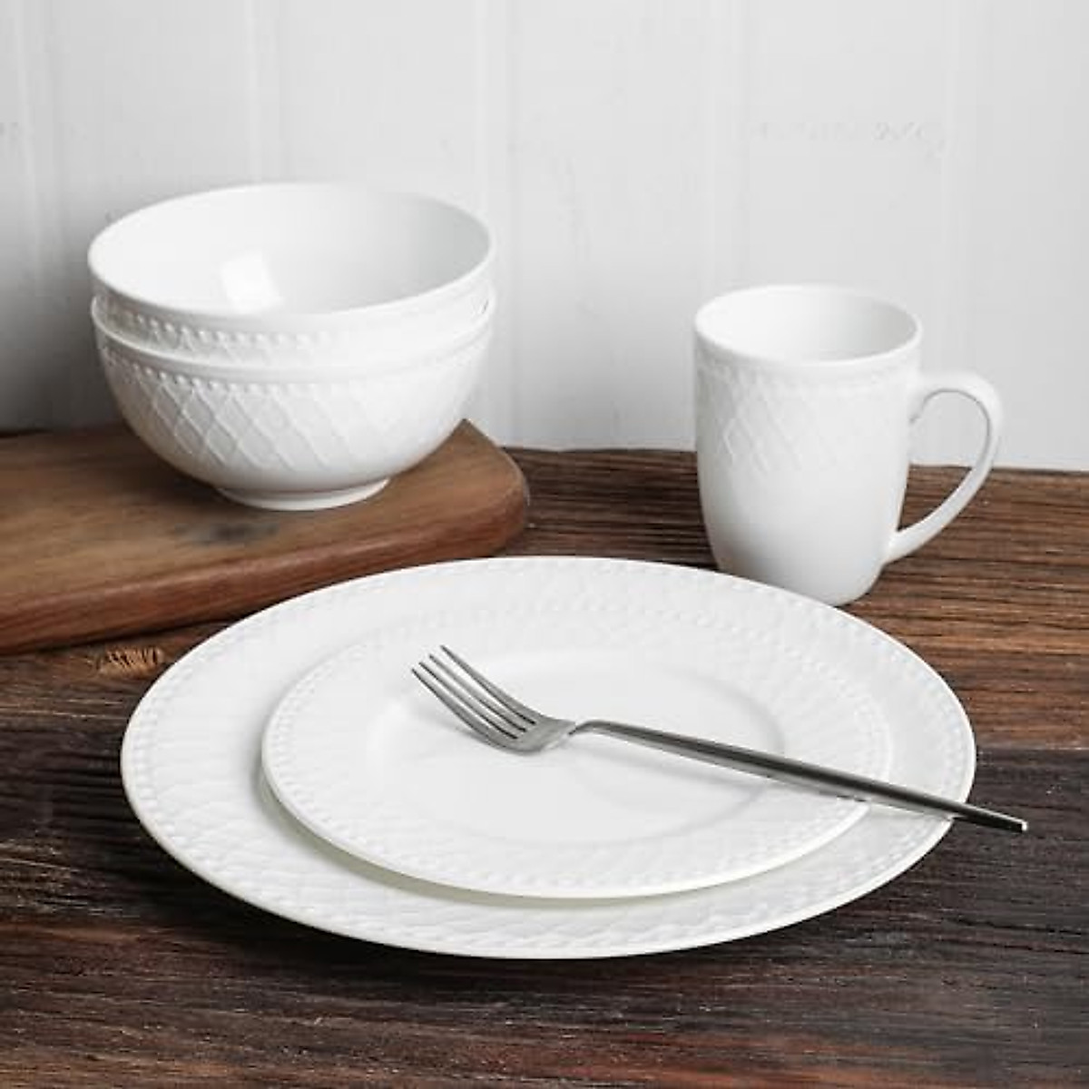 Stone Lain Alexandria 32-Piece Dinnerware Set Bone China, White