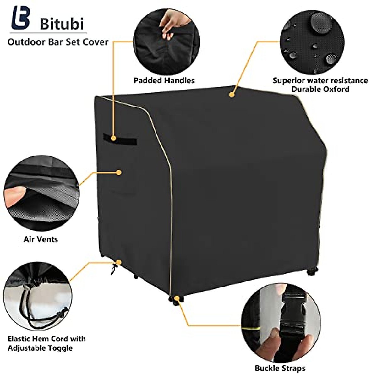 Bitubi 41 Inch Outdoor Bar Set Cover 600D Oxford Cloth Classic Black Heavy Duty Waterproof Patio Bar Set Cover Wicker Bar Table Set Covers