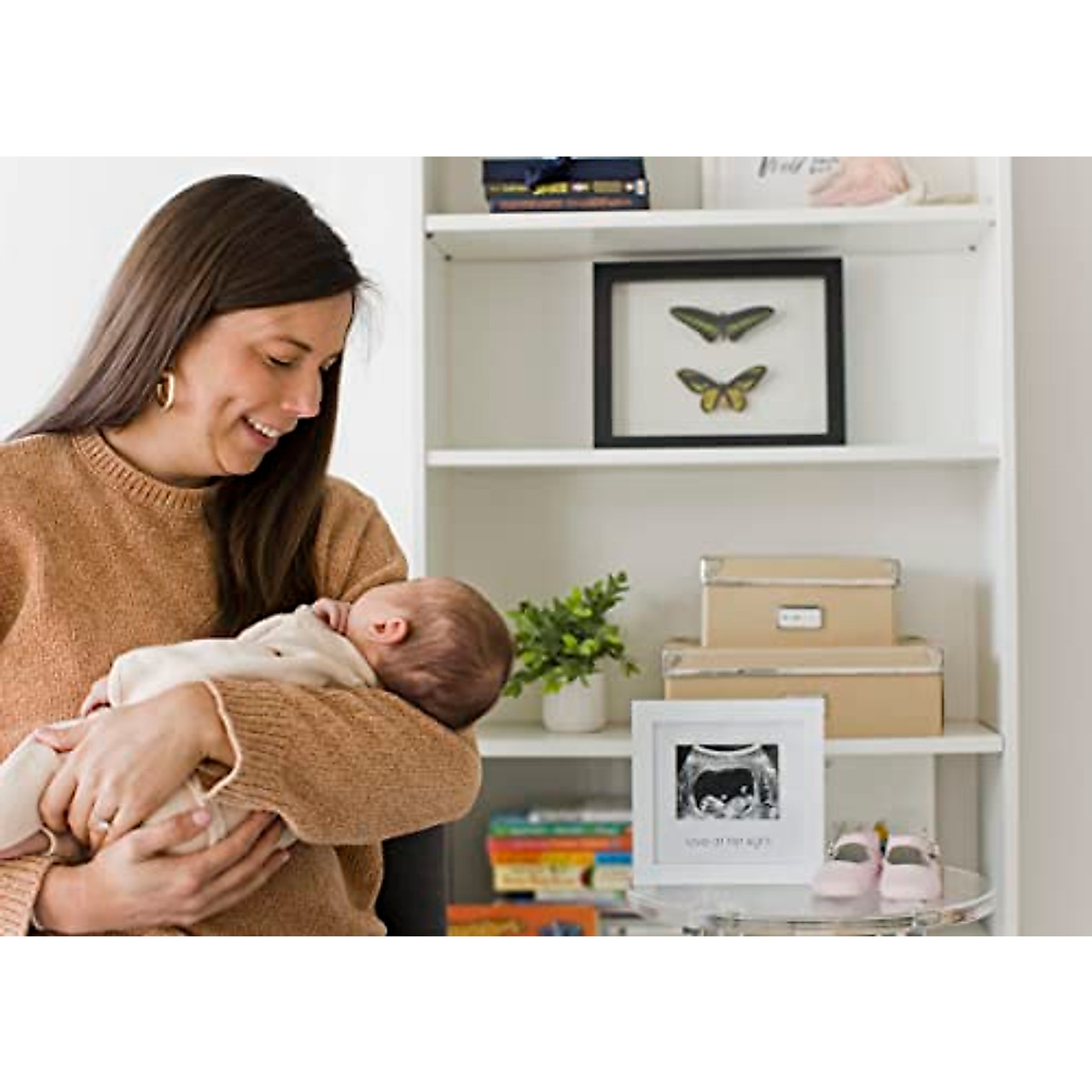 Pearhead Love at First Sight Sonogram Picture Frame, Pregnancy Ultrasound Keepsake Photo Frame, Gender-Neutral Baby Nursery Décor, 4x3 Photo, White