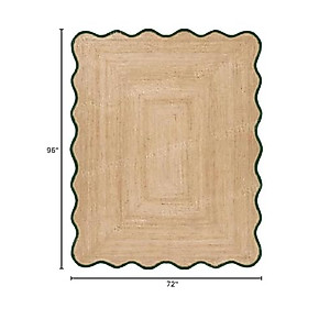 Chouhan International Natural Jute Wave Scalloped Rug Bohemian Rug Decor Rug Handwoven Rug Custom Rug Decorative Rug (Green-6x8 Ft)