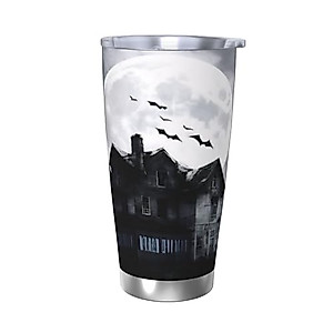 jshmgchw 3d Halloween Moon 20oz Tumbler, Car Cup With Lid And Straw, Spill-Proof, Stainless Steel Double Wall Vacuum Insulated Reusable Coffee Travel Mug, For Cold Drinks, Hot Beverage