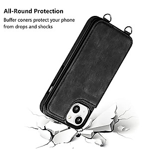 ZTOFERA Wallet Case for iPhone 13,iPhone 13 Case with Crossbody Adjustable Strap Lanyard,Leather Card Holder Shockproof Protective Cover with Stand for iPhone 13,6.1 inch-Black