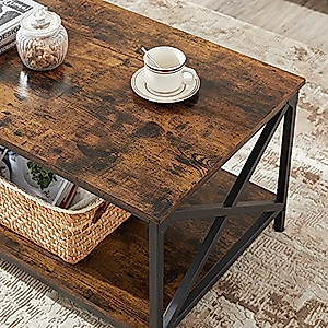 VASAGLE Coffee Table, Cocktail Table with Storage Shelf and X-Shape Steel Frame, Industrial Farmhouse Style, 39.4 x 21.7 x 17.7 Inches, Rustic Brown and Black ULCT200B01V1