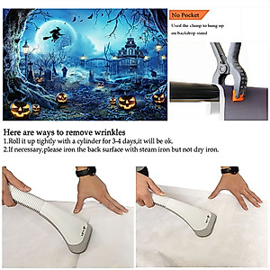 Avezano Halloween Photography Backdrop Full Moon Scary Night Castle Pumpkins Party Background Spooky Witch Bats Cemetery Child Kids Halloween Party Decorations Photoshoot Backdrops (10x7ft, Blue)