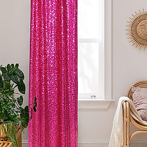 PartyDelight Hot Pink 2FT X 8FT Sparkly Sequin Backdrop Curtains, 2 Panels, for Wedding, Party, Room Decorations.