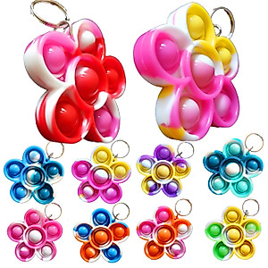 30 Packs Rainbow Flower Mini Pop Bubble Fidget Sensory Toys, Silicone Stress Relief Party Favors and Classroom Prize Gifts