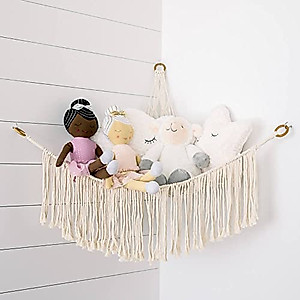 Macrame Stuffed Animal Net or Hammock – Toy Hammock for Stuffed Animals w/ Hooks - Stuffed Animal Hammock Holds Plushies, Yarn Skeins, Towels & More – Stuff Animal Hammock - Boho Nursery Decor