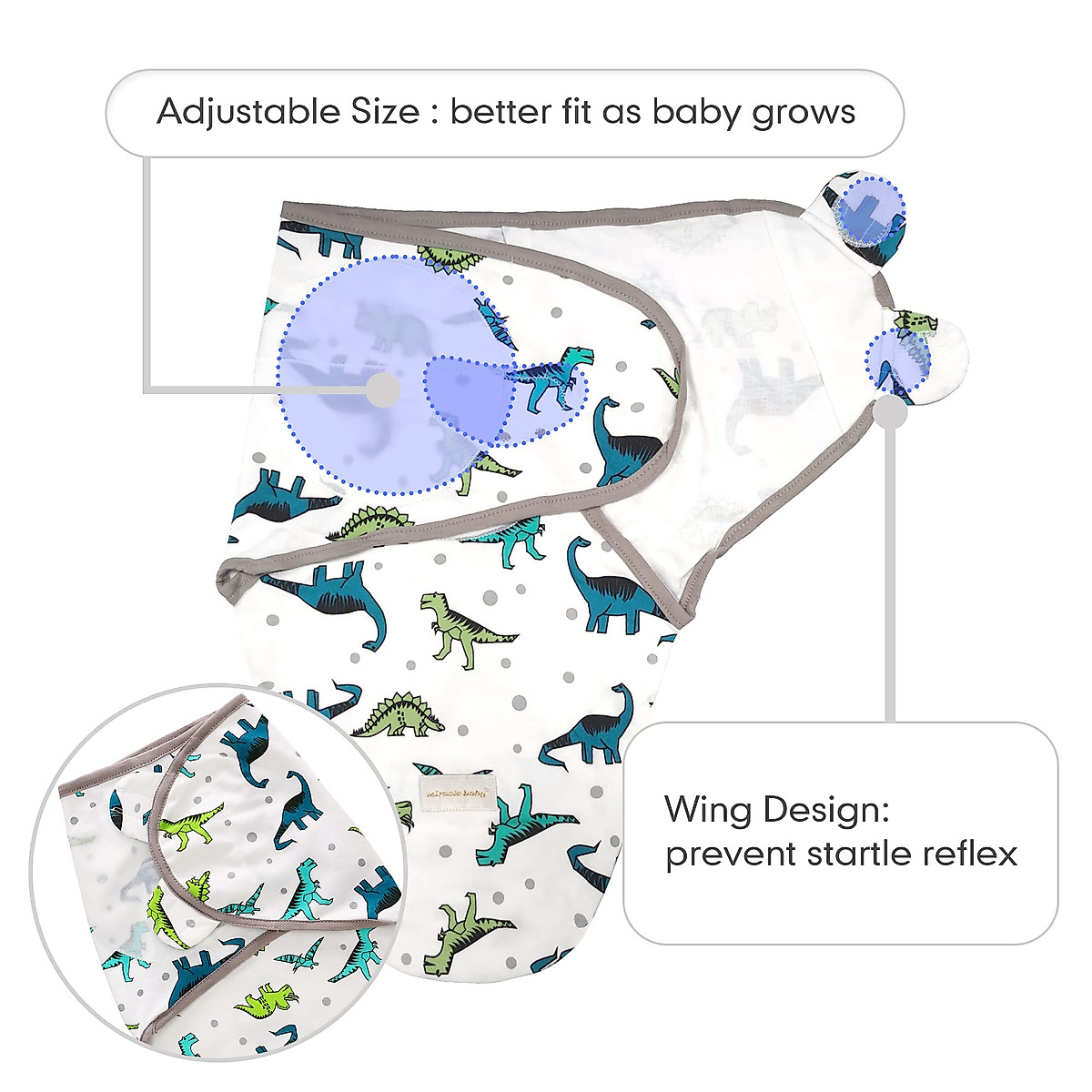 2 Pack Newborn Swaddle Blanket Adjustable Wrap Receiving Blanket Baby 100% Cotton Sleep Bag for Baby Boy and Girl(Dinosaur + Deer, L)