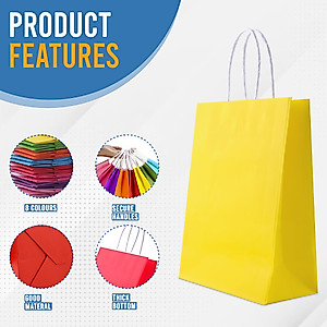 BYBAXX 16 Pieces Small Gift Bags With Handles In 8 Different Vibrant Colors, Kraft Gift Bags Sized 8.3x6.29x3.1” Are Convenient For Birthday Parties, Weddings, Baby Shower, Halloween