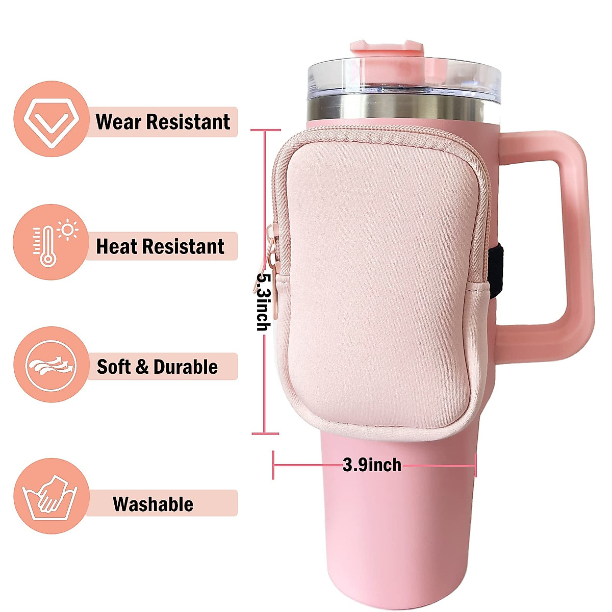 Water Bottle Pouch for Stanley 40oz, 30oz, 20oz Tumbler, Water Bottle Fanny Pack for Stanley, Running Water Bottle Handheld Caddy for Stanley Cup Accessories,Gym Accessories for Women Men(Light Pink)