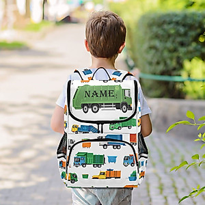 XUWU Custom Personalized Garbage Trucks Backpack with Reflective Strip for Kids Boys Girls Elementary School Bag Removable Chest Strap
