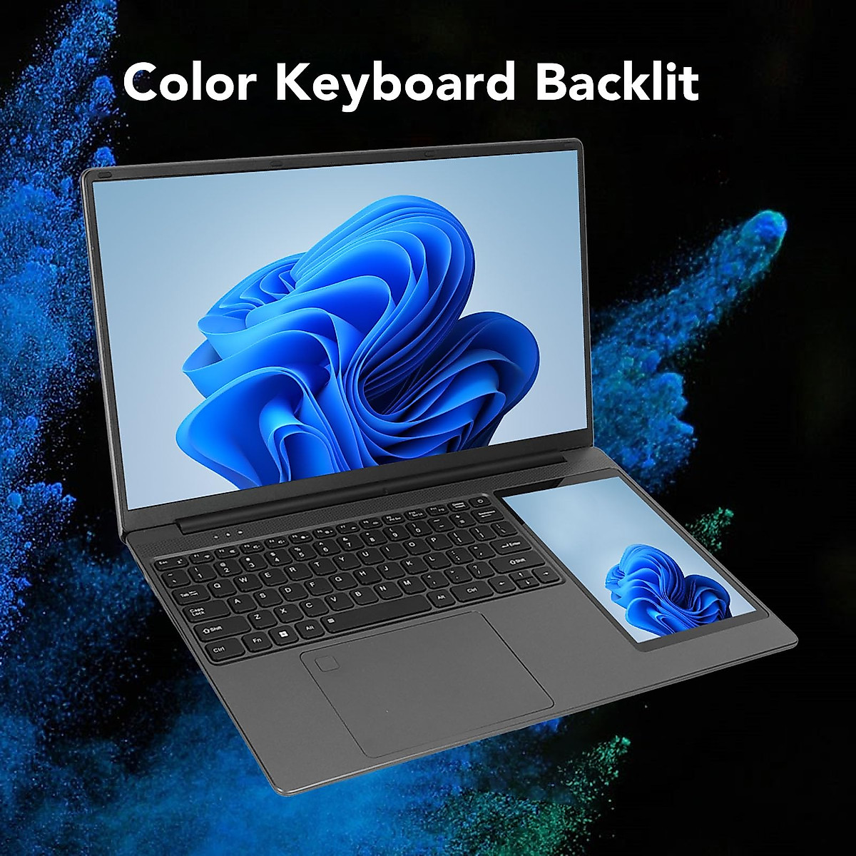 Zopsc 15.6in UHD Double Screen Laptop for Win 11, 7in Touchscreen Laptop Computer with Camera, 16GB RAM, 2.9GHz Quad Core 7000mAh. 100‑240V (16+512G US Plug)