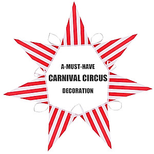 Red & White Striped Pennant Banners, Reusable Polyester Cloth Flags for Carnival Circus Party Decorations, Birthday Celebrations, Tent Camping (30 Feet - 21 Large Flags)